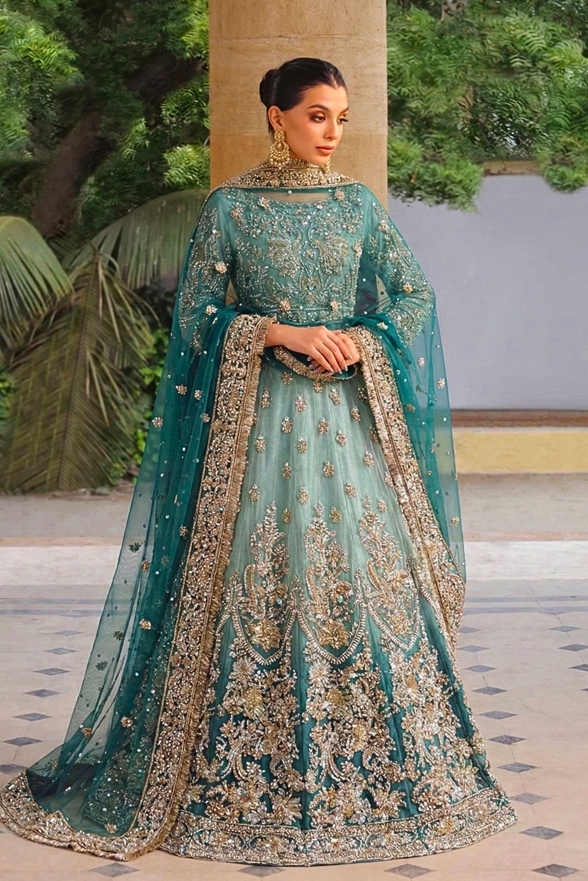 Maxi Bridal Mehndi Silk S Seafoam Green Zaha Zeal Stitched Ready wear ...