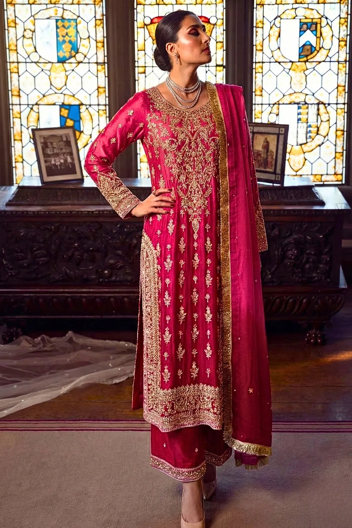 Kameez Party Party Wear Silk S Shocking Pink Nurah Stitched Ready wear ...