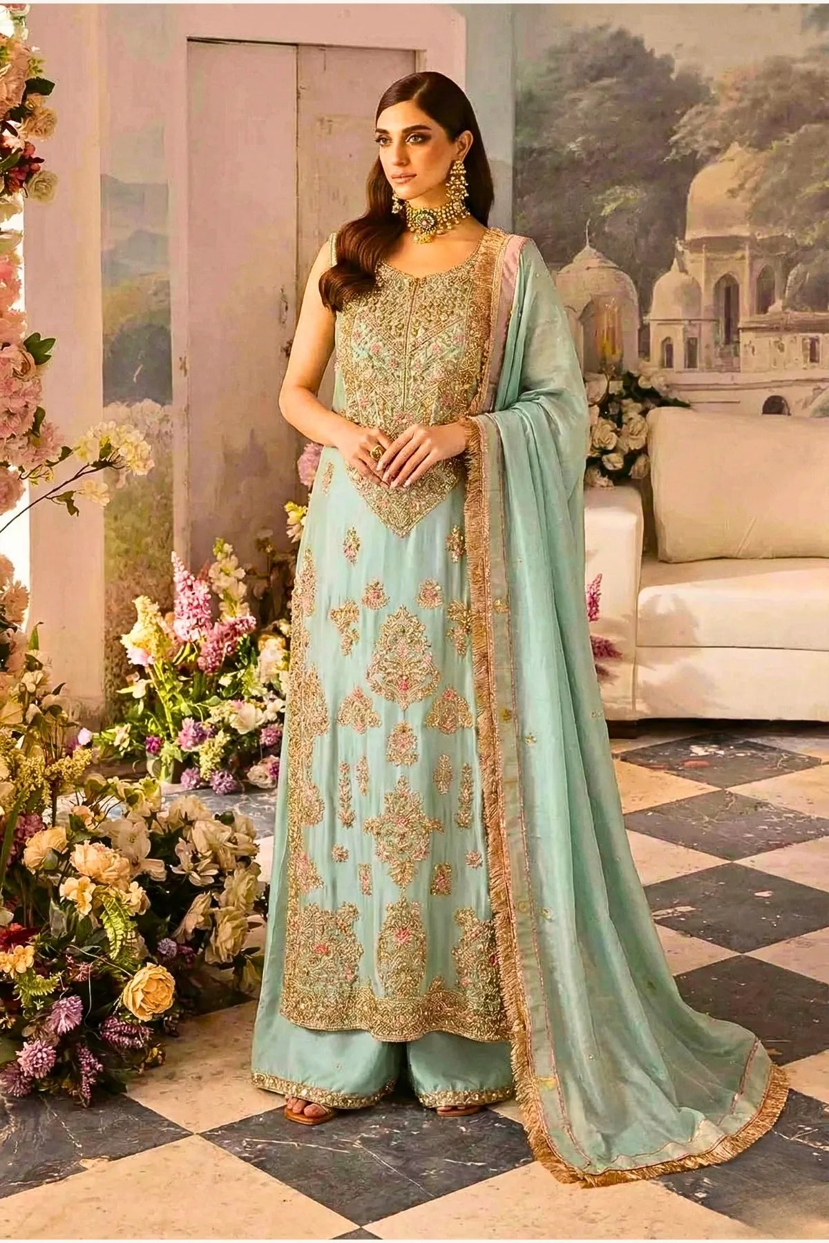 Jora Set Party Wear Silk S Ice Blue Kashish Stitched Ready wear ...